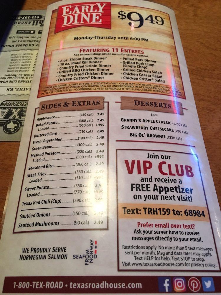 Menu at Texas Roadhouse BBQ, Olathe