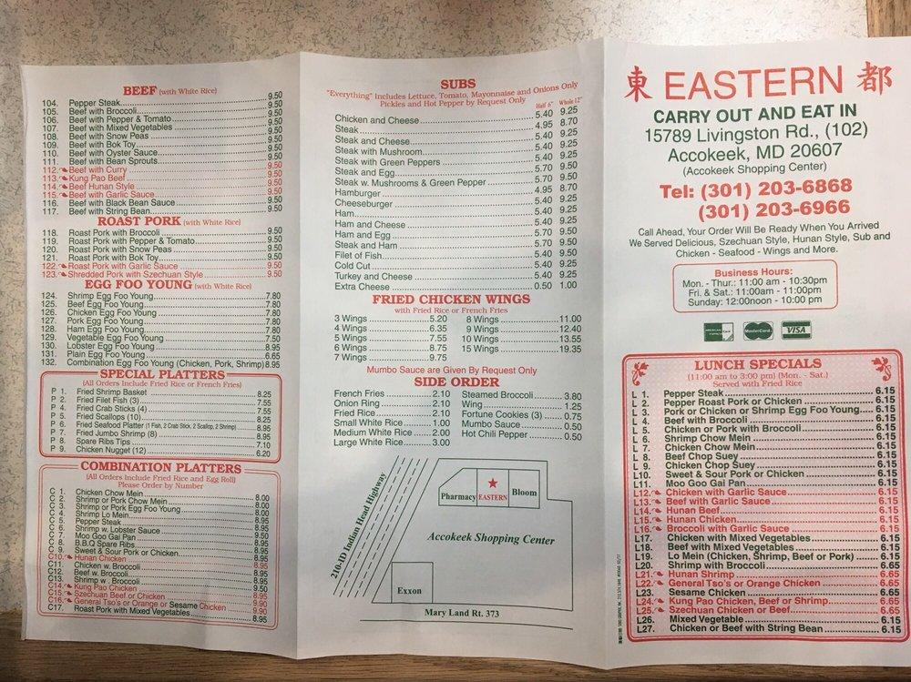 Menu at Eastern restaurant, Accokeek, Berry Rd