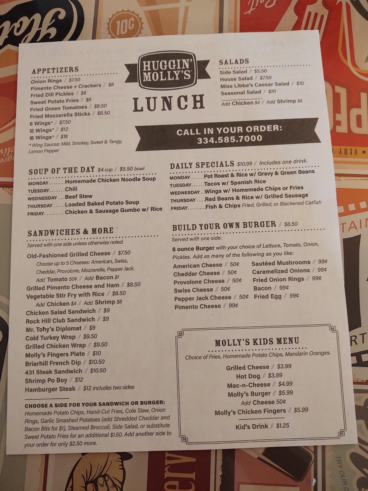 Menu at Huggin Molly's desserts, Abbeville