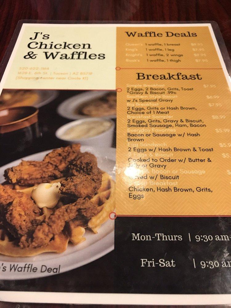 Menu at J's Chicken & Waffles restaurant, Tucson