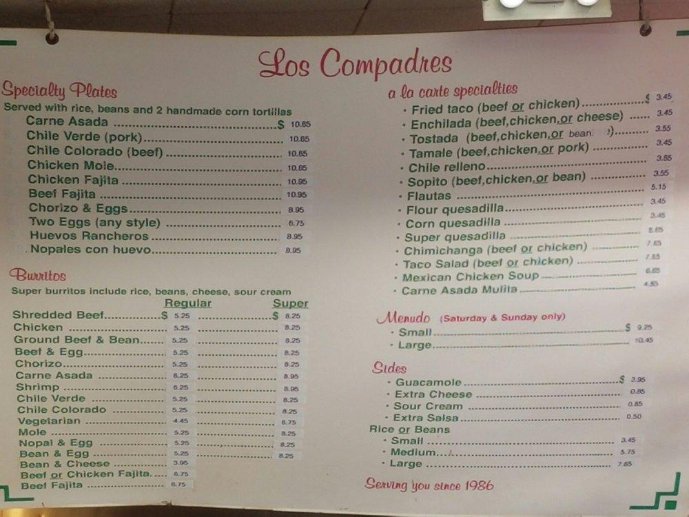 Menu at Los Compadres Mexican Restaurant, Crescent City