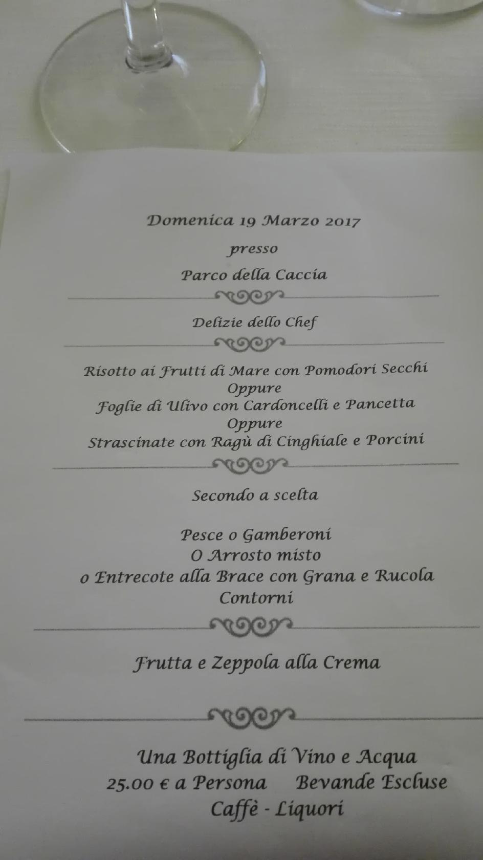 Menu da Parco Della Caccia ristorante, Triggianello
