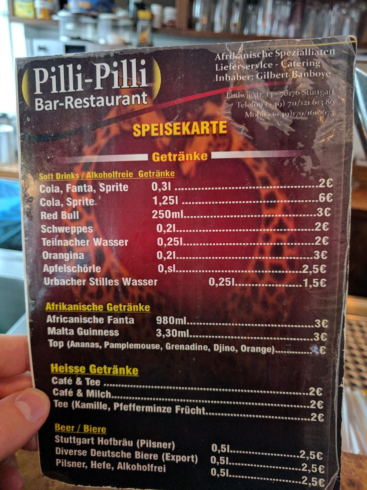 Menu at Pilli- Pilli restaurant, Stuttgart