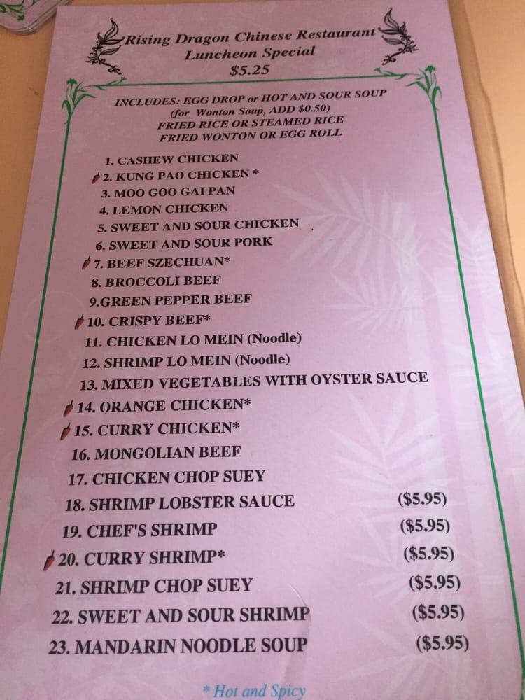 Menu at Rising Dragon Chinese Restaurant, San Diego