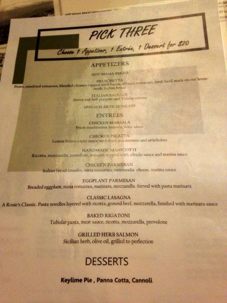 Menu at Rosie's Italian Grille restaurant, Toledo, 606 N McCord Rd