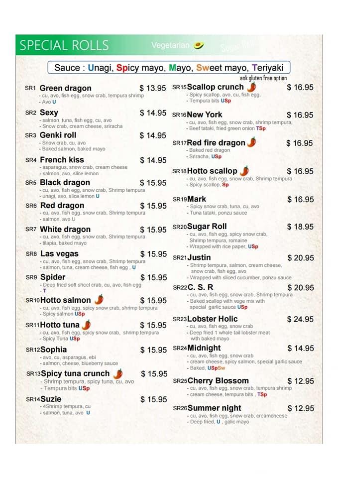 Menu at Sugar Roll Japanese Cuisine restaurant, Dieppe