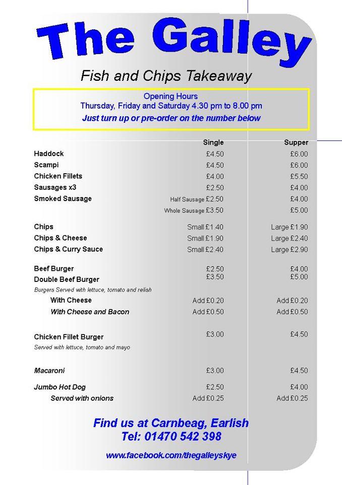 Menu at The Galley Cafe & Takeaway, Uig