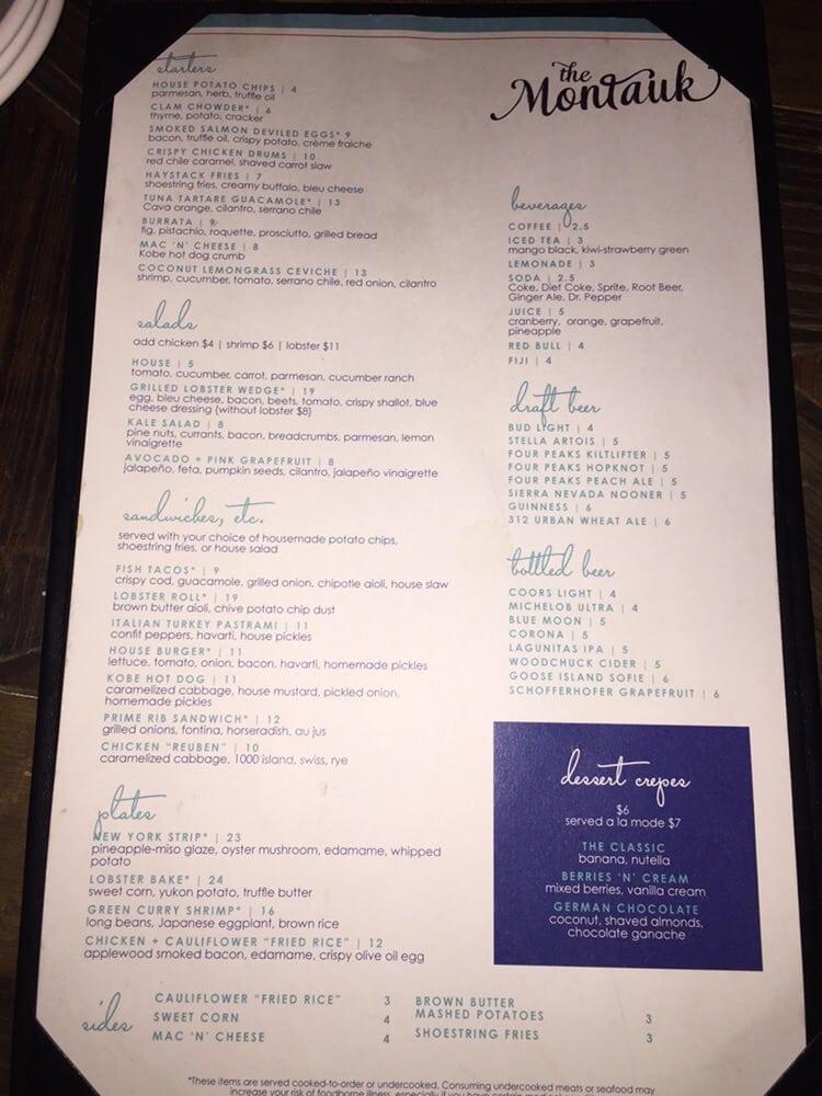 Menu at The Montauk restaurant, Scottsdale