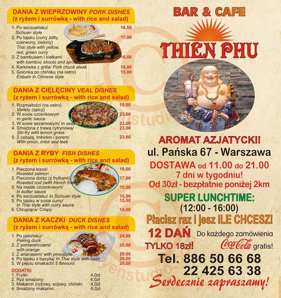 Menu at Thai plus cafe, Warsaw