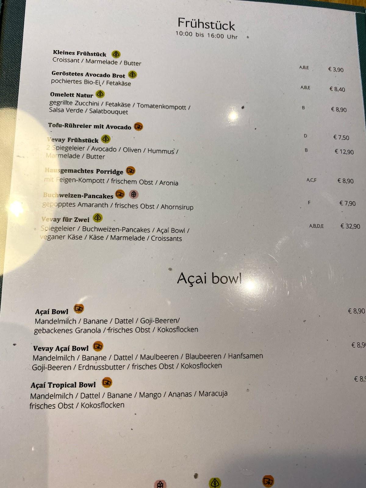 Menu at VEVAY restaurant, Frankfurt, Kleiner Hirschgraben 10