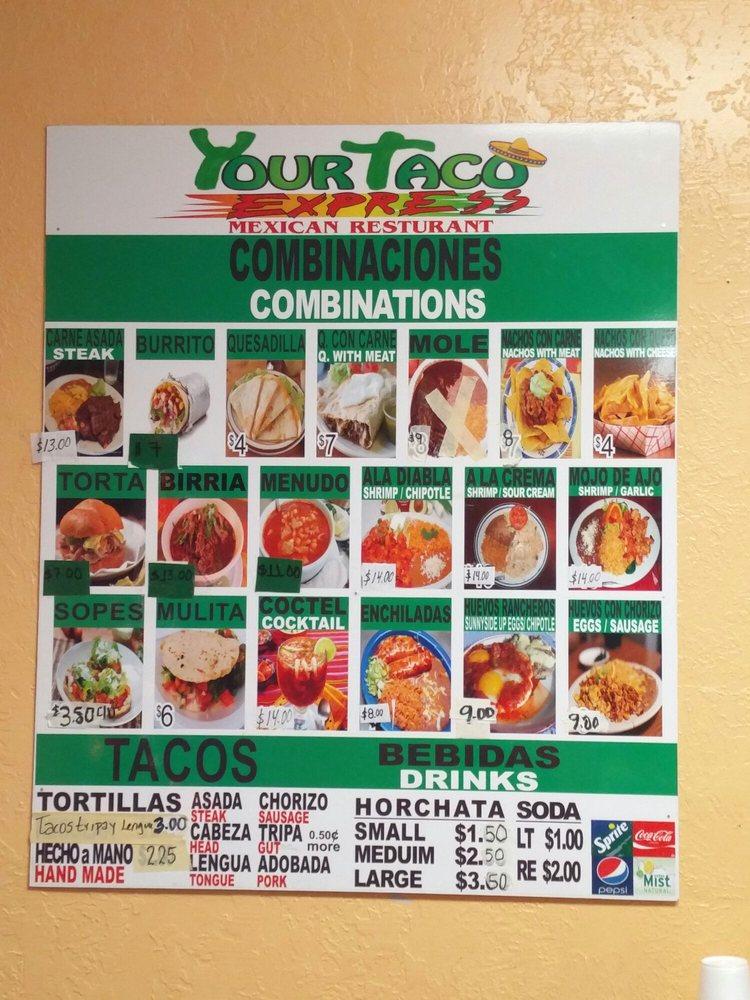 Menu at Your Taco Express restaurant, Salem