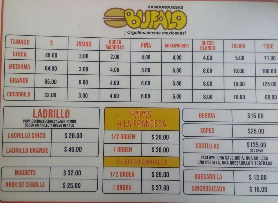 Carta del restaurante Hamburguesas Búfalo - Cuauhtémoc, Torreón ...