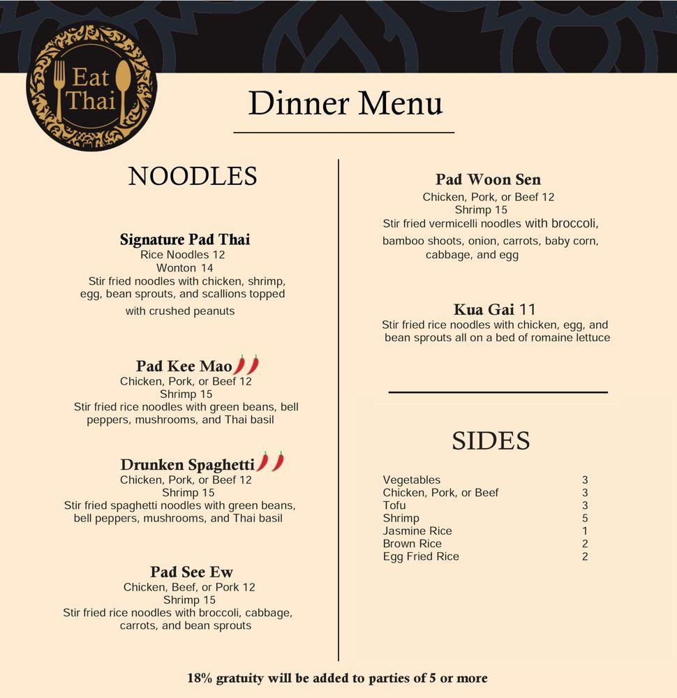 Menu at Eat Thai restaurant, Newnan