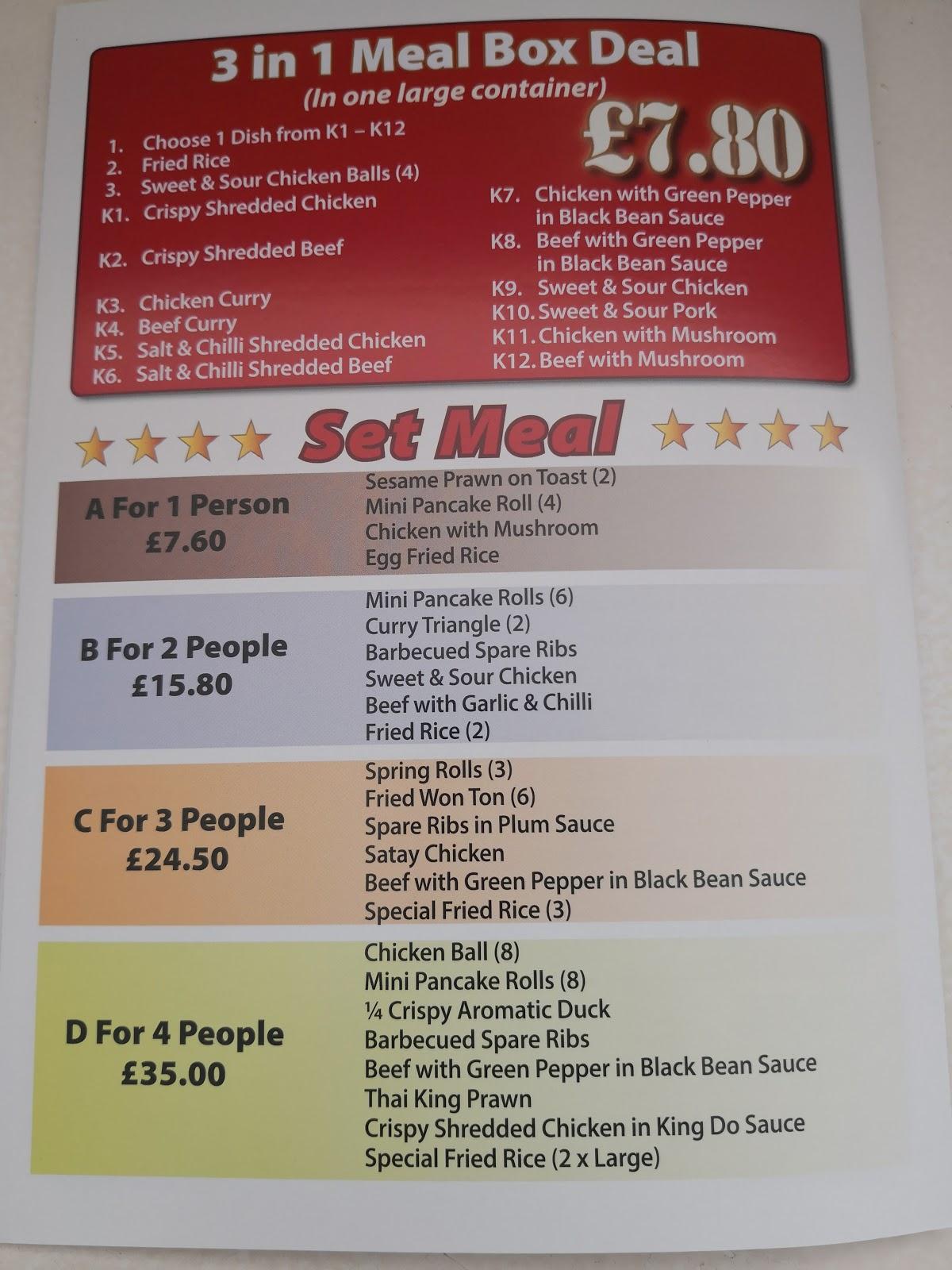 Menu at New Loon Fung restaurant, Sheffield