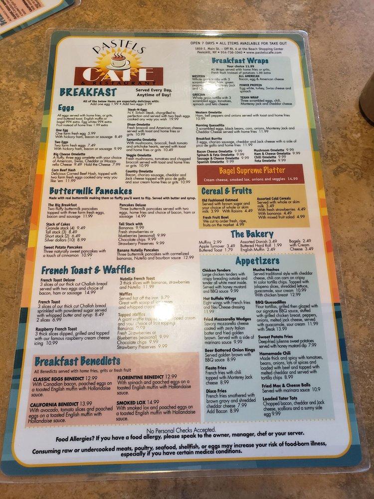 Menu at Pastel’s restaurant, Peekskill
