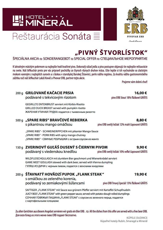 Menu at Reštaurácia Sonáta restaurant, Dudince