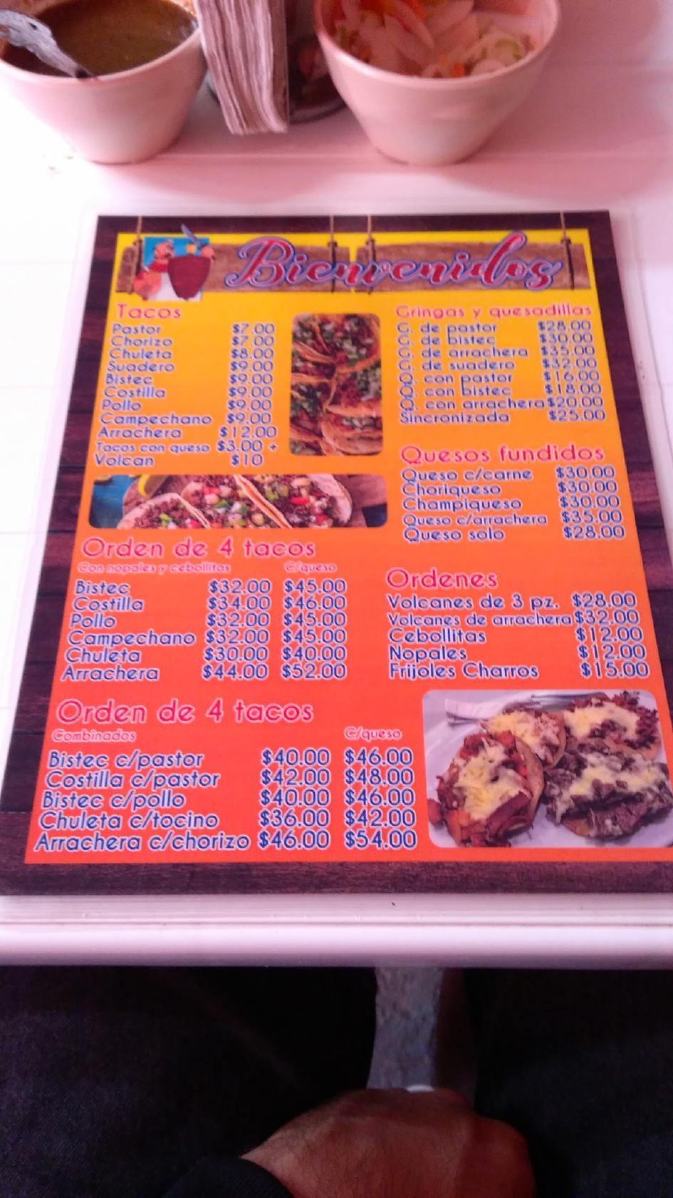 Menu at Tacos Tamix restaurant, Cuautitlan