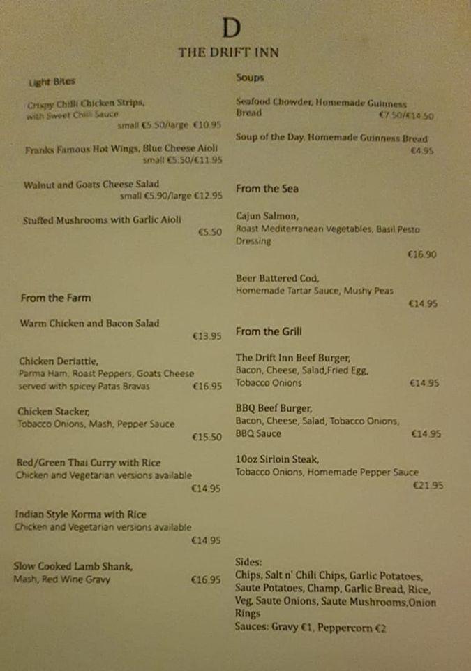Menu at The Drift Inn pub & bar, Buncrana