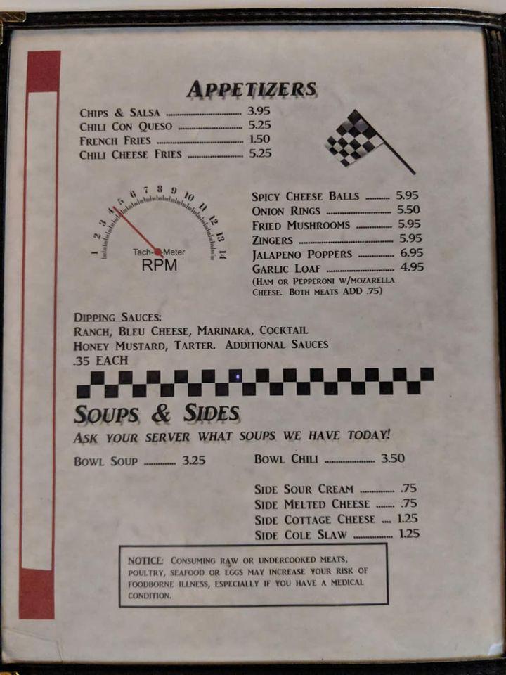 Menu at The-Alibi Bar & Grill (formerly AJ Racers Sports Bar), Flint