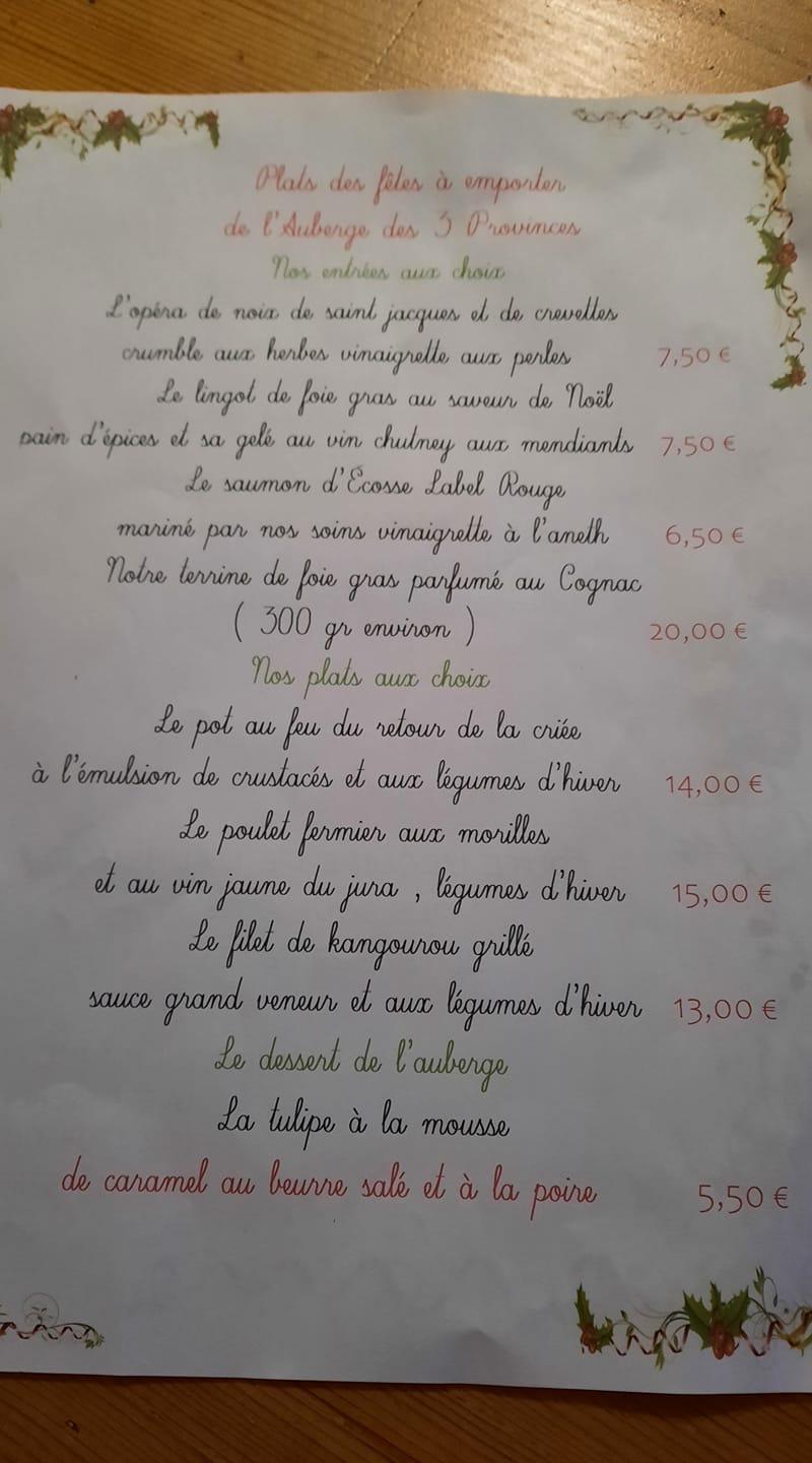 Menu au Auberge des 3 Provinces restaurant, Torfou