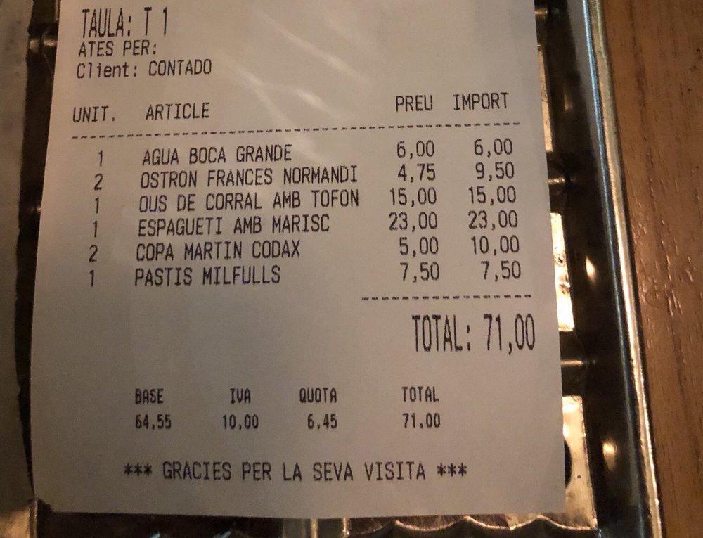 Menu at Boca Grande pub & bar, Barcelona, Passatge de la Concepció
