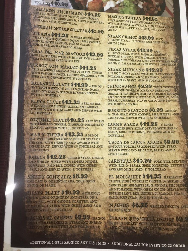 Menu at Casa Del Mar II restaurant, Charleston