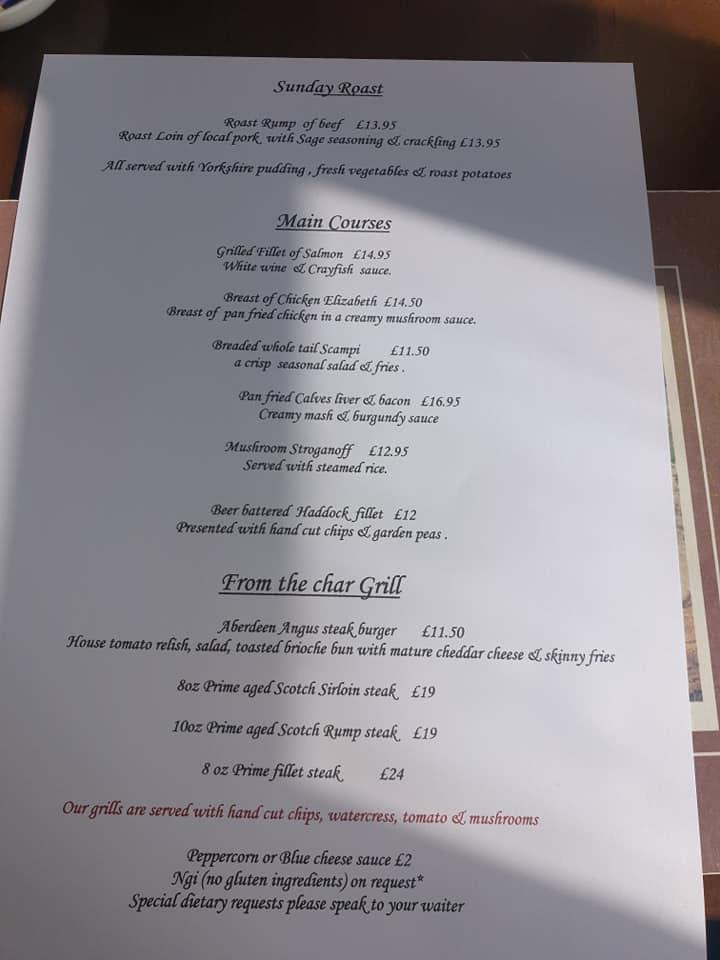 Menu at The Coach & Horses Inn restaurant, Oxford, Watlington Road