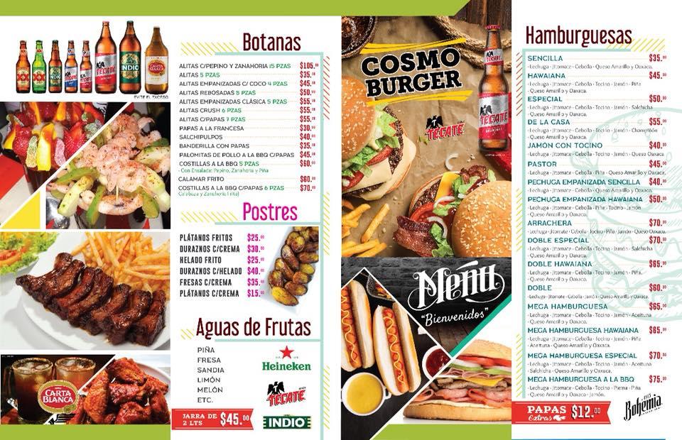 Menu at Cosmoburger Cosmo restaurant, Mexico City