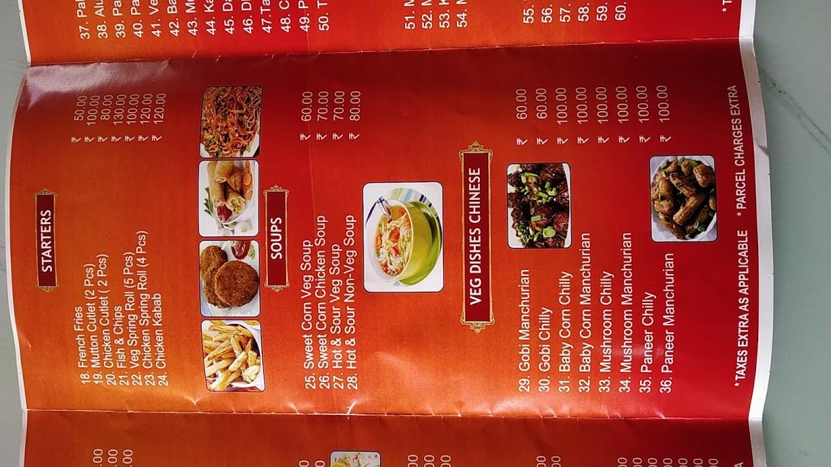 Menu at Freeman's fast food, Somwarpet