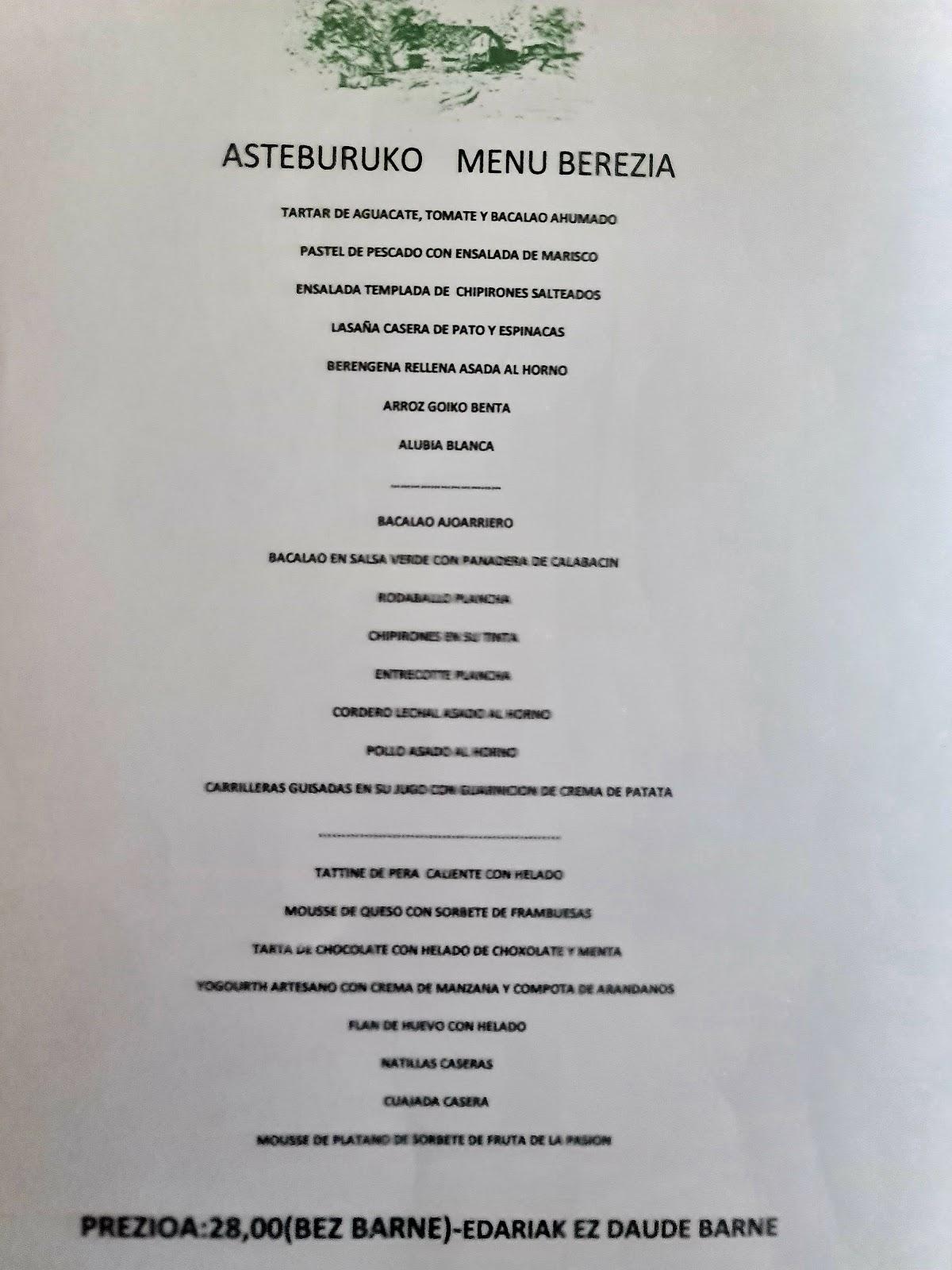 Carta del restaurante Goiko - Benta, España, Barrio Arantzazu Auzoa