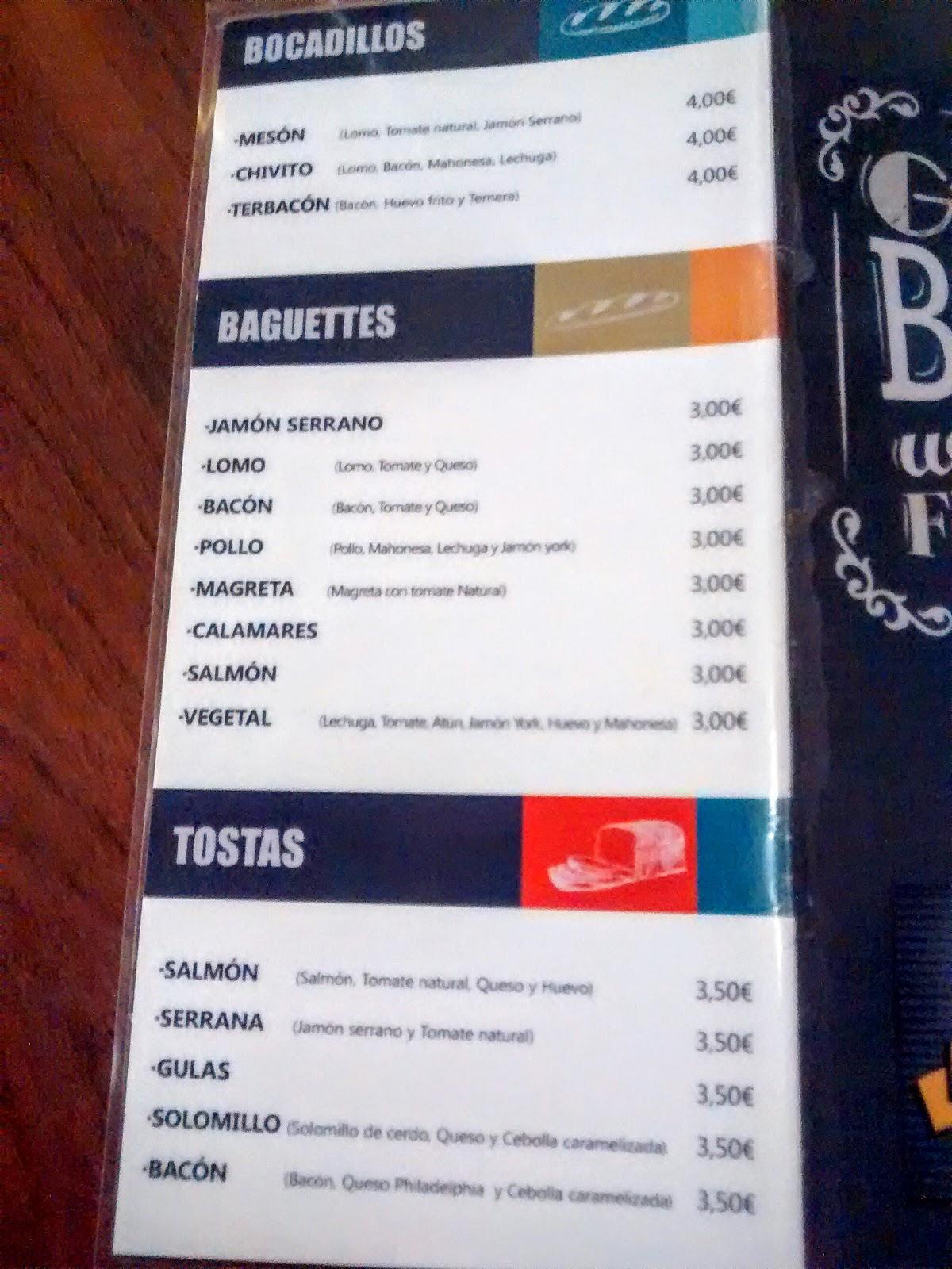 Menu at Mesón Estefanía restaurant, Villamayor de Santiago