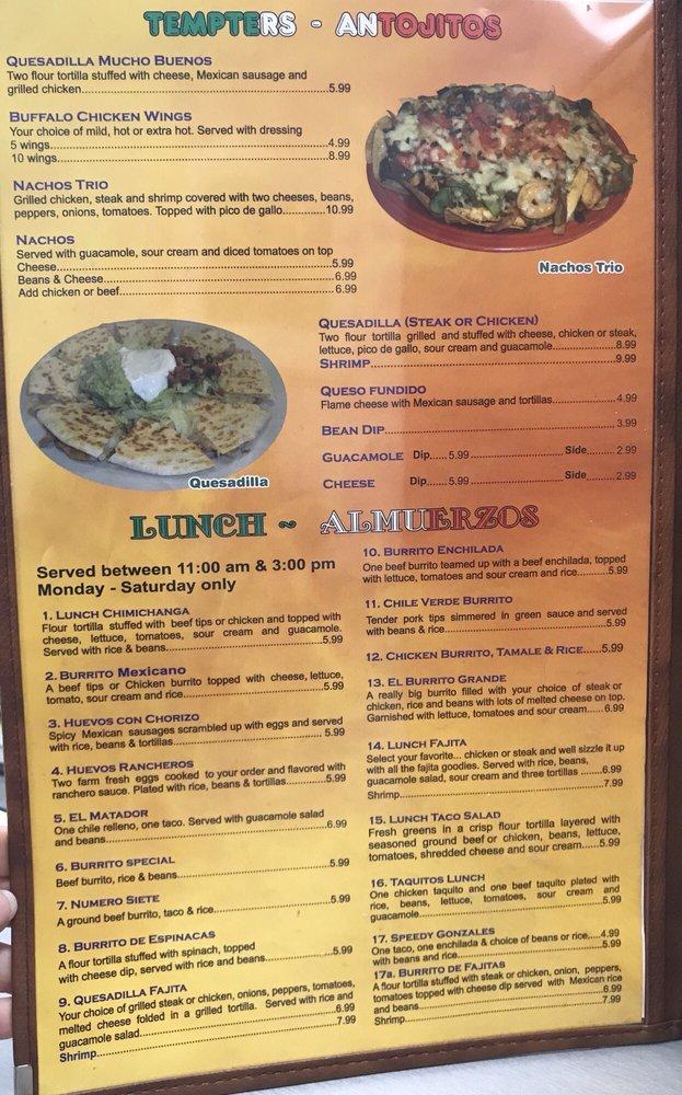 Menu at Mucho Buenos restaurant, Brunswick