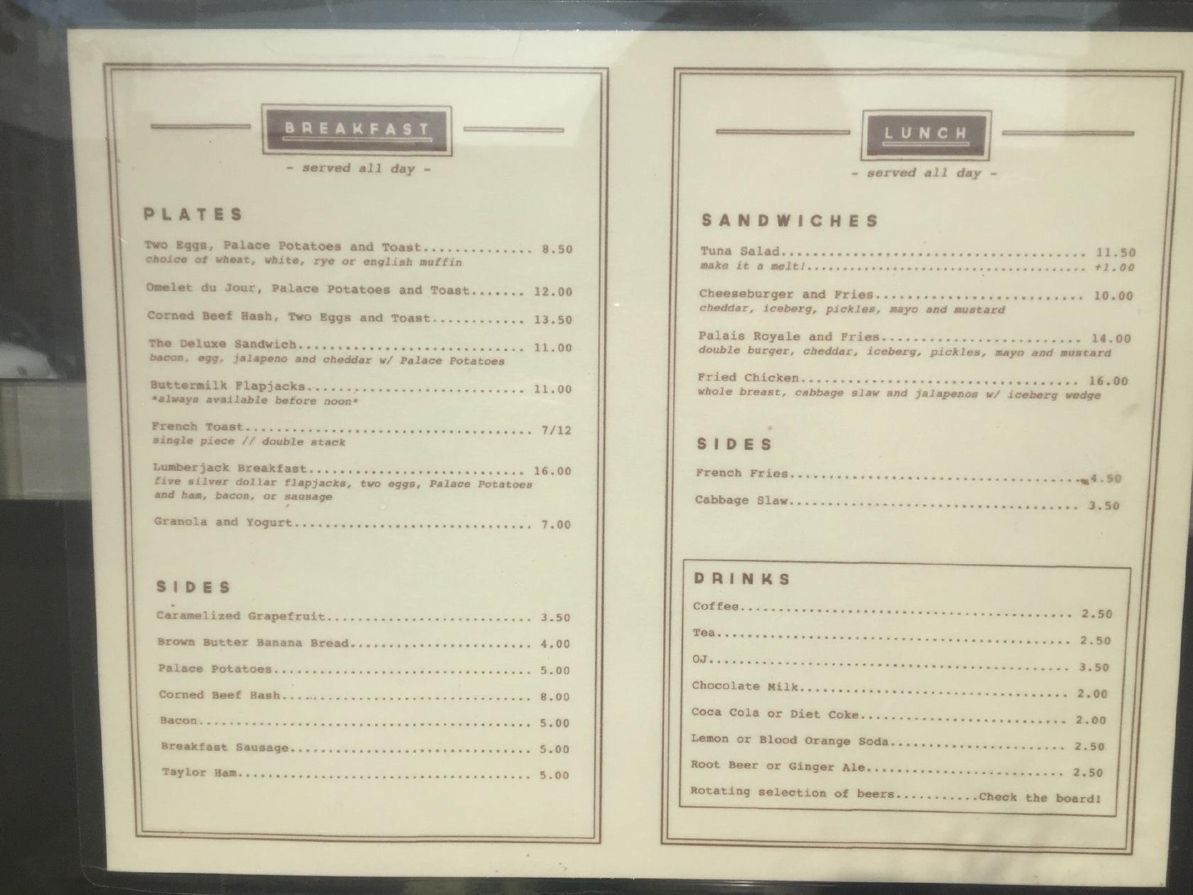 Menu at Palace Diner restaurant, Biddeford