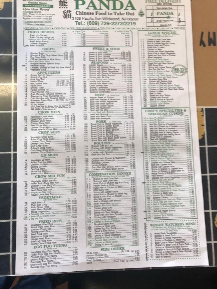 Menu at Panda House restaurant, Wildwood