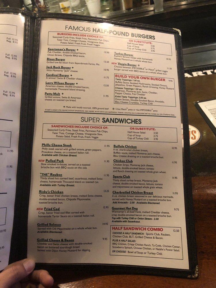 Menu at Sportsmans Park Restaurant & Bar, Ladue