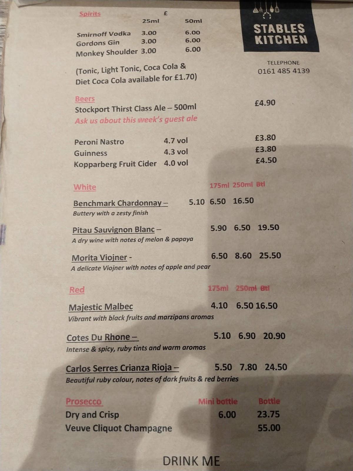 Menu at Stables Kitchen restaurant, Stockport, Hall Rd