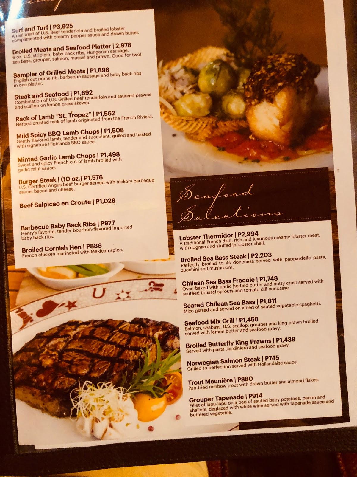 Menu at The Highlander Steakhouse, Tagaytay, 42MM+M7W