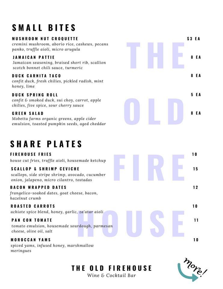 Menu at The Old Firehouse Wine & Cocktail Bar, Duncan