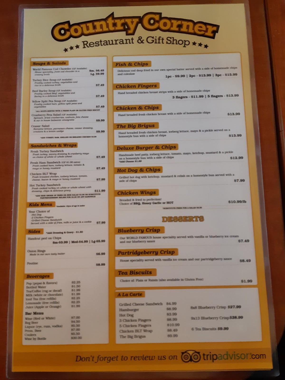 Menu at The Quay Restaurant, Brigus
