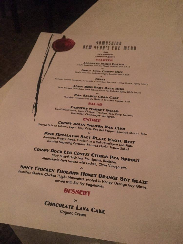 Menu at Yamashiro Hollywood restaurant, Los Angeles