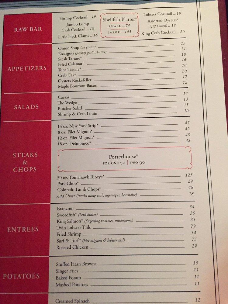 Menu at Butcher and Singer steakhouse, Philadelphia