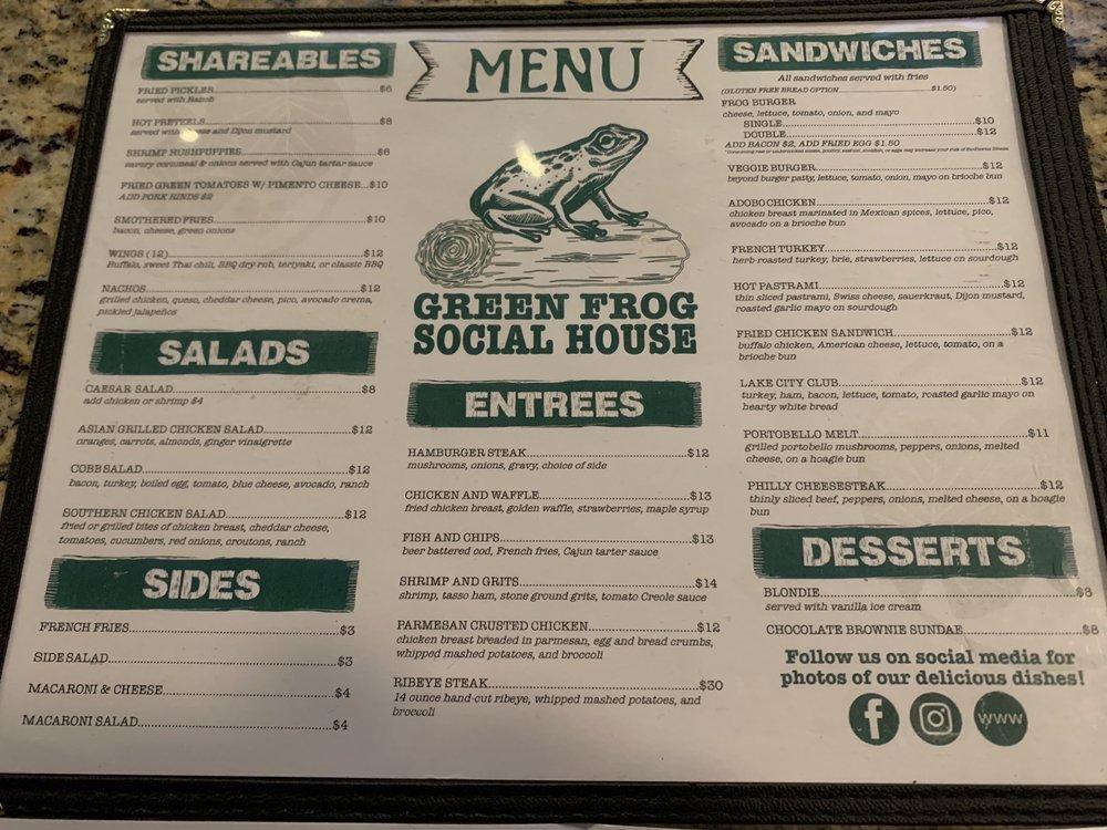 Menu at Green Frog Social House pub & bar, Lake City
