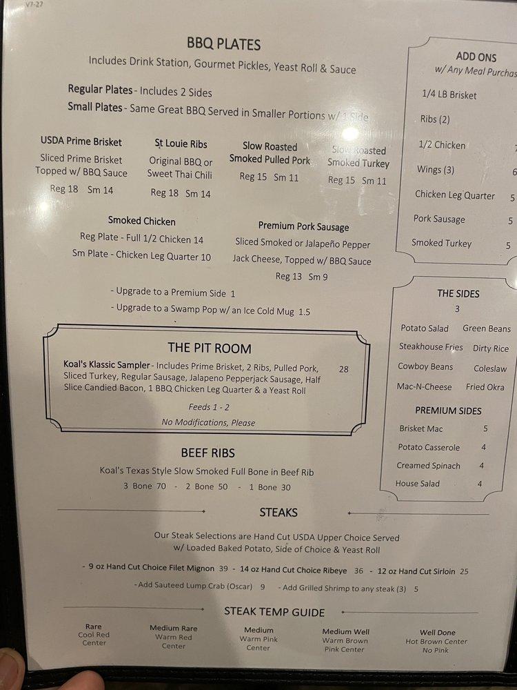 Menu at Koal’s BBQ of Alexandria, Alexandria
