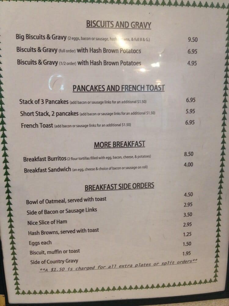 Menu at Log Cabin Diner restaurant, Klamath, 301 CA-169