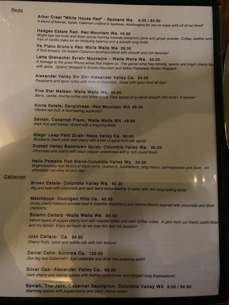 Menu at Pentagon Bistro & Martini Bar, Liberty Lake