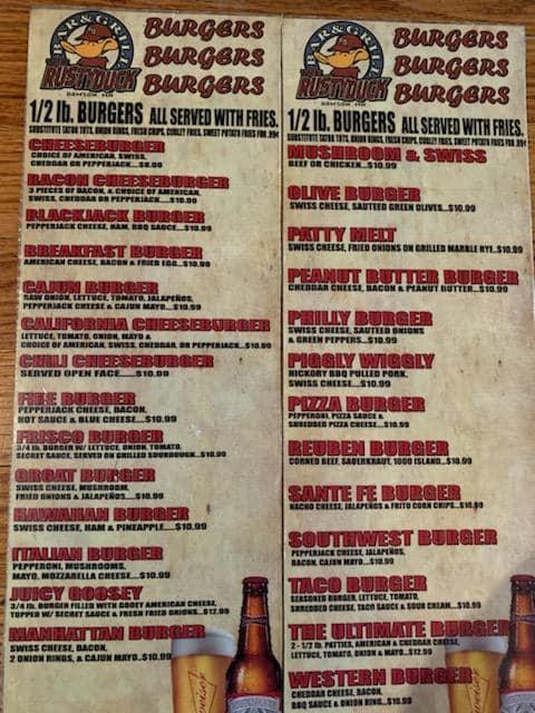 Menu at Rusty Duck Bar & Grill, Dawson