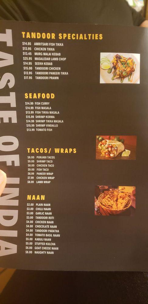 Menu at Taste of India desserts, Madera