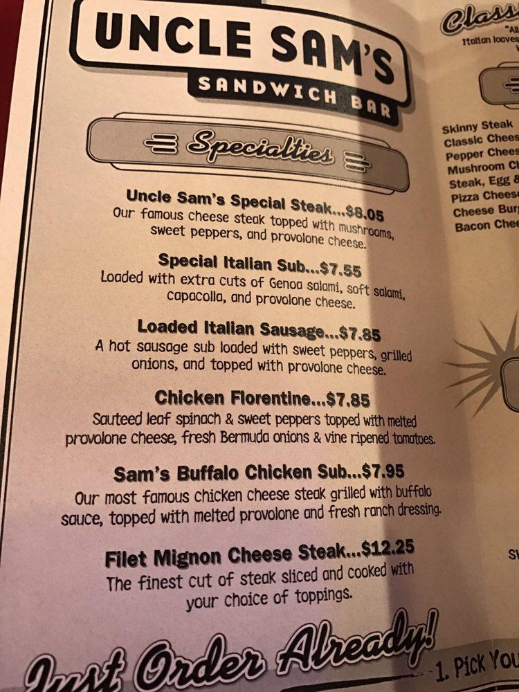 Menu at Uncle Sam's Sandwich Bar, Robinson Township