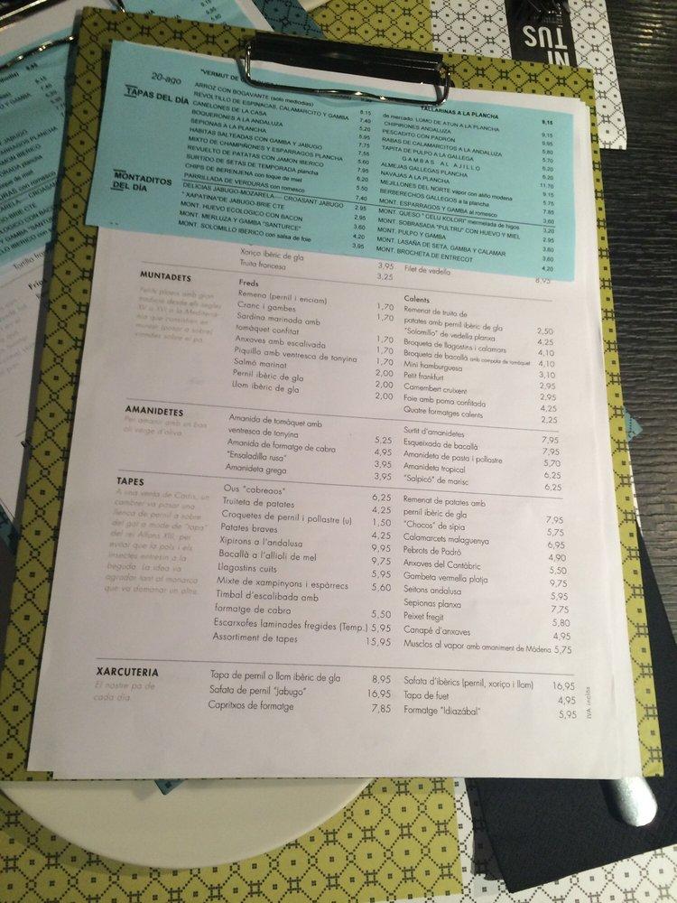 Menu at Vinitus pub & bar, Barcelona, C/ del Consell de Cent