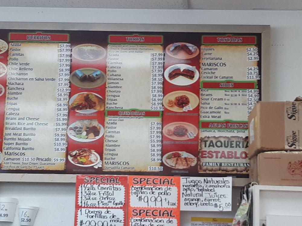 Menu at Establos Meat Market & Taqueria restaurant, Thousand Oaks